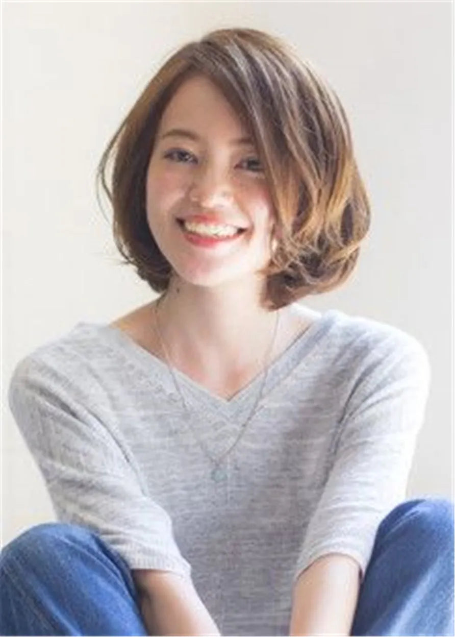 Asian Hairstyle Bob Cut Synthetic Hair Natural Straight Women Wig 12 I ...