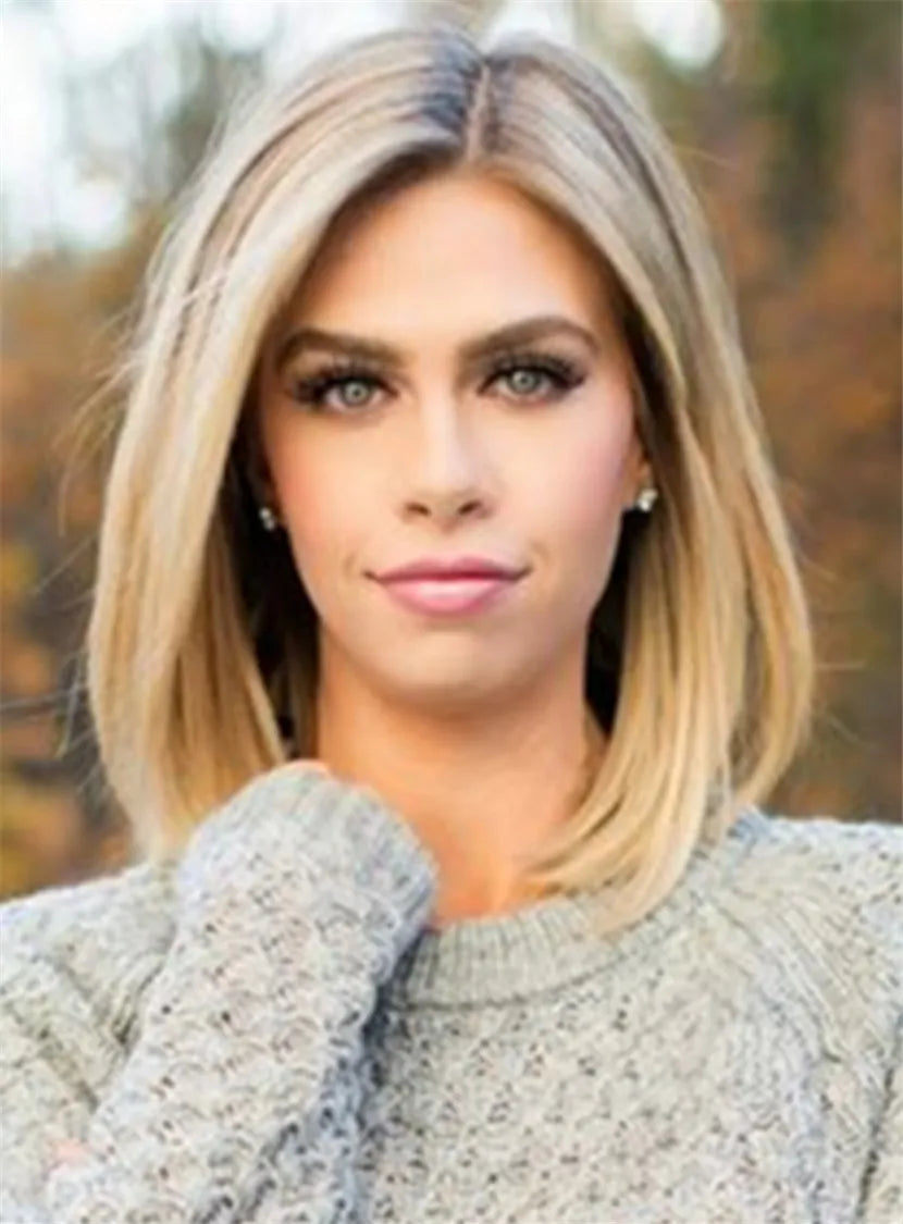 Mid-length Straight Blonde Full Lace Human Hair Wig 12 Inches – Hairwigs