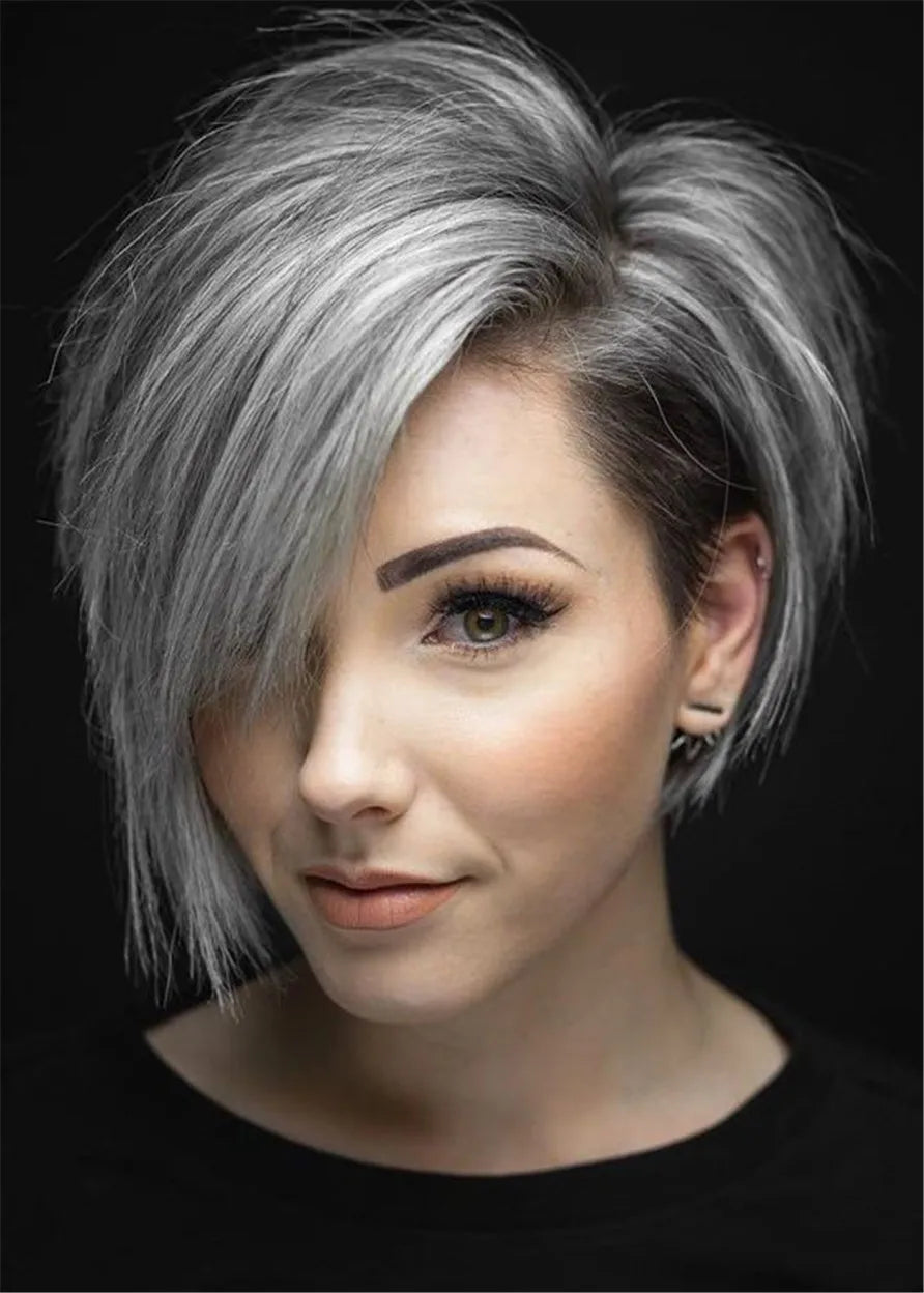 Flattering Short Cut Oneside Parted Synthetic Hair Straight Wig – Hairwigs